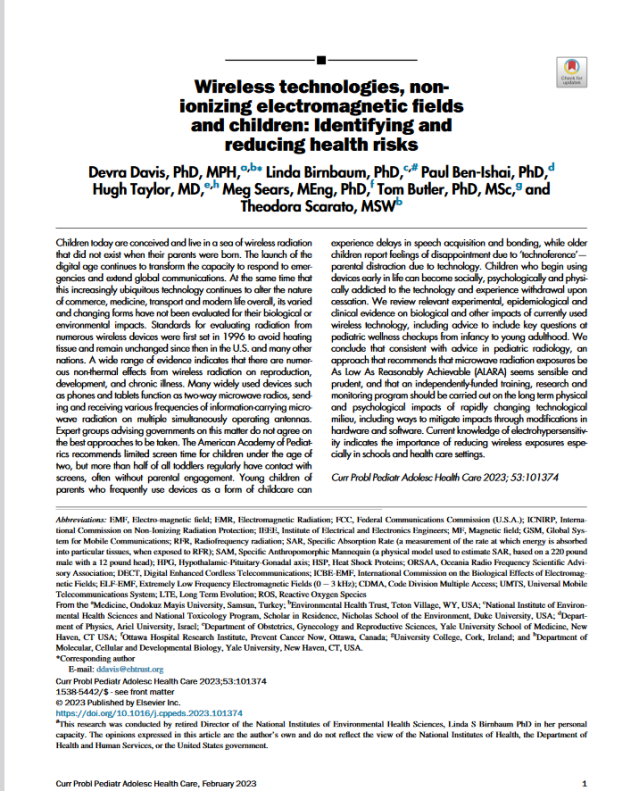 SCIENTIFIC PAPER ON WIRELESS TECHNOLOGIES, NON-IONIZING ELECTROMAGNETIC FIELDS AND CHILDREN ...