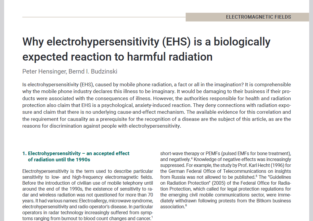 WHY ELECTROHYPERSENSITIVITY (EHS) IS A BIOLOGICALLY EXPECTED REACTION ...